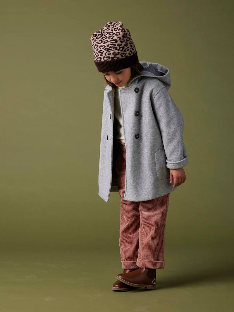 Hooded Jacket in Flannel-Effect Woollen Fabric, for Girls - marl grey ...