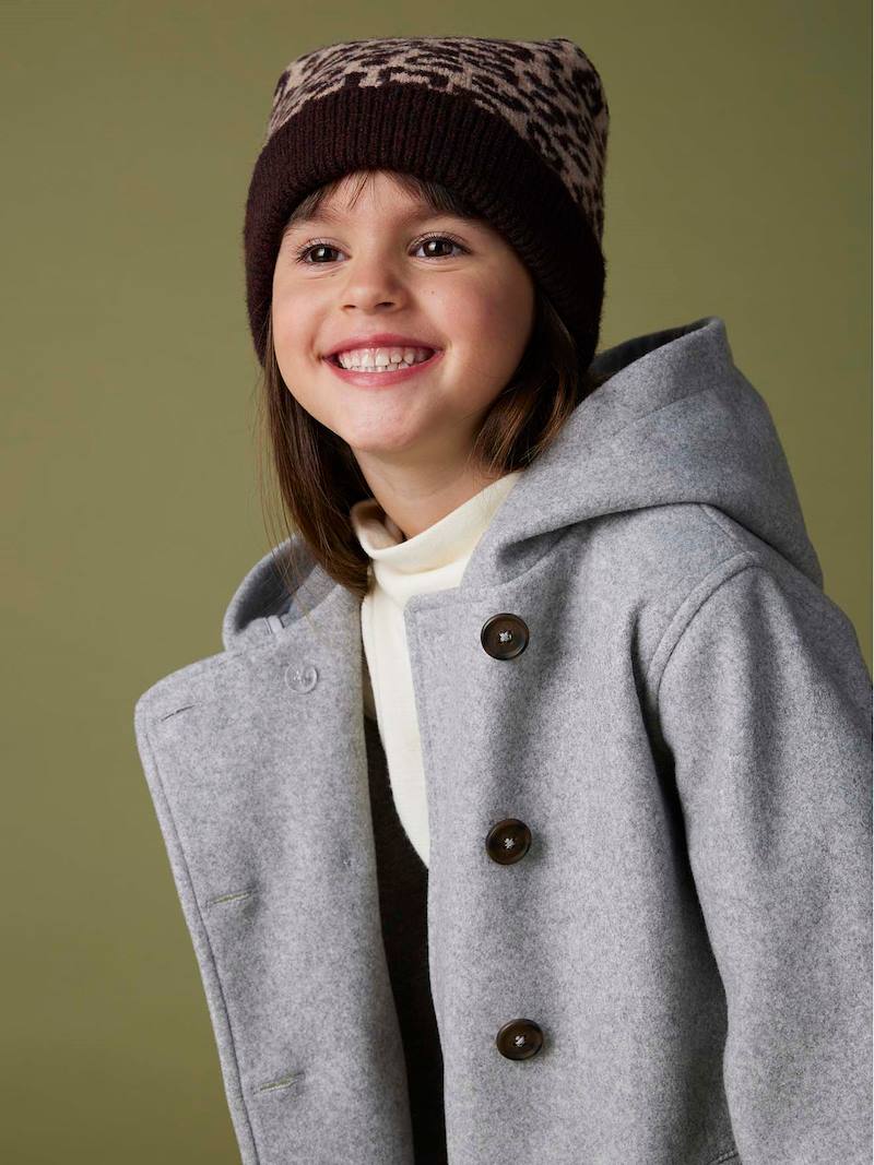 Hooded Jacket in Flannel-Effect Woollen Fabric, for Girls - marl grey ...