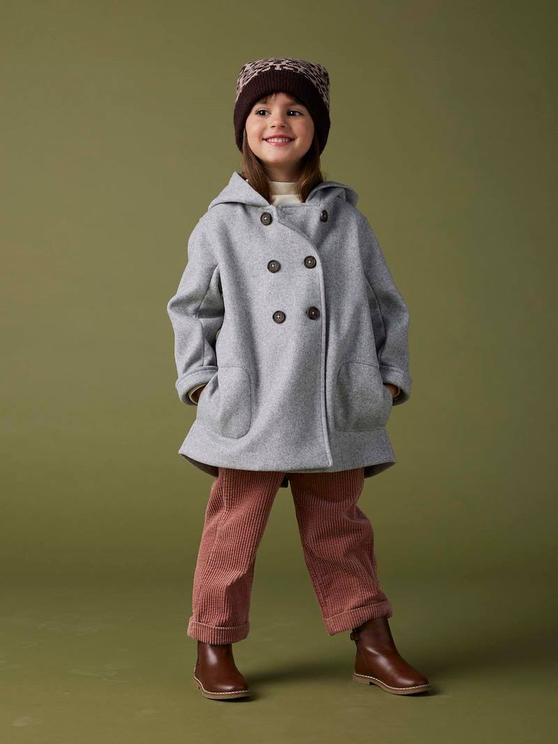 Hooded Jacket in Flannel-Effect Woollen Fabric, for Girls - marl grey ...