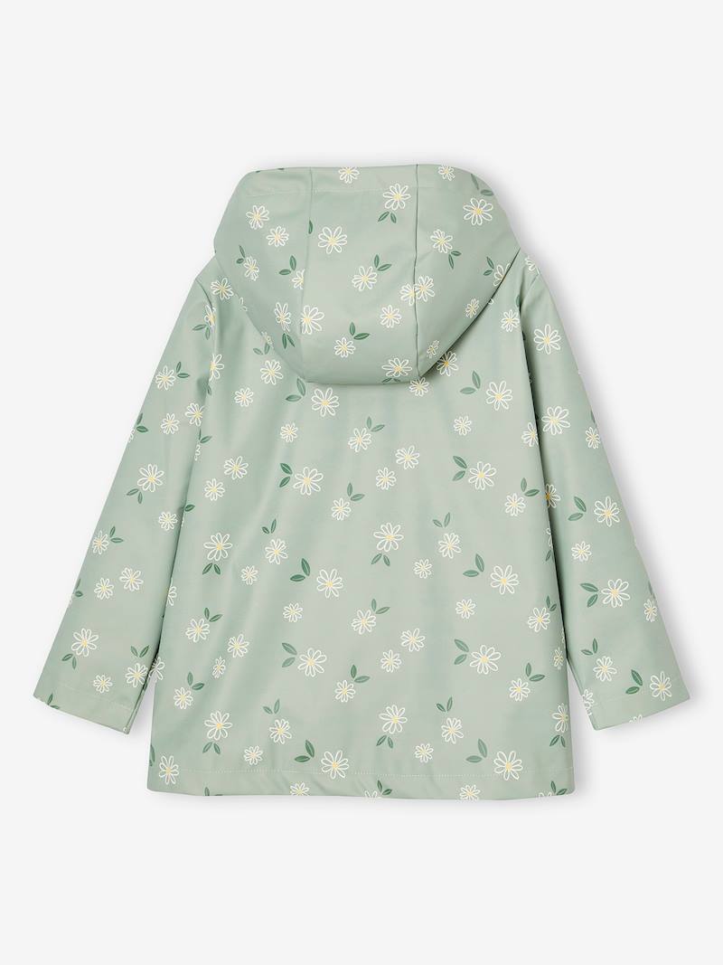 Printed hooded raincoat for girls - grey green, Girls