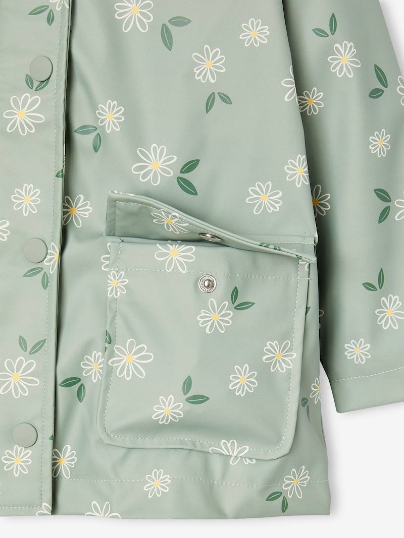 Printed hooded raincoat for girls - grey green, Girls