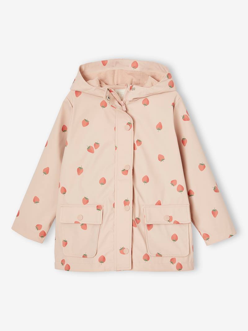 Printed hooded raincoat for girls - pale pink, Girls