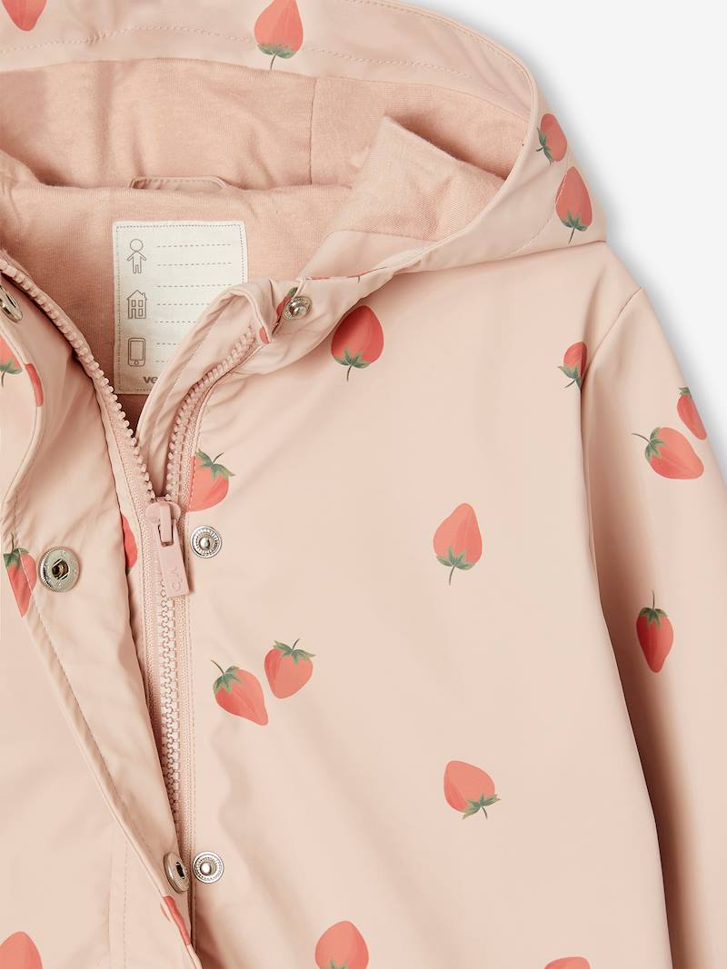 Printed hooded raincoat for girls - grey green, Girls