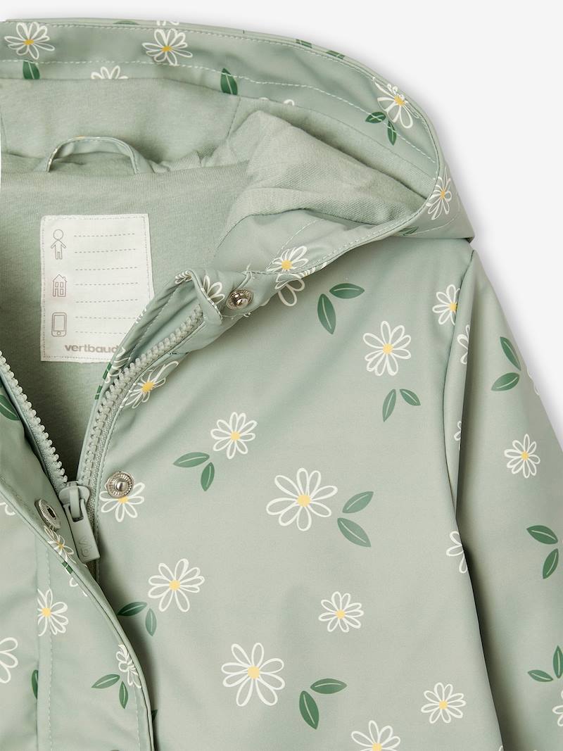Printed hooded raincoat for girls - grey green, Girls