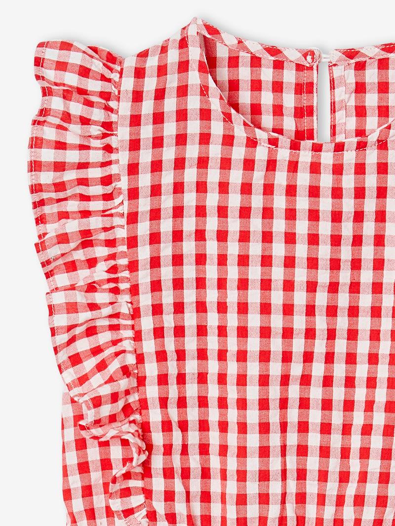 Frilly seersucker dress for girls - vanilla, Girls