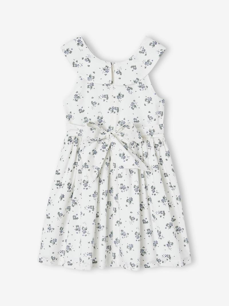 Floral Print Occasion Wear Dress for Girls - white, Girls