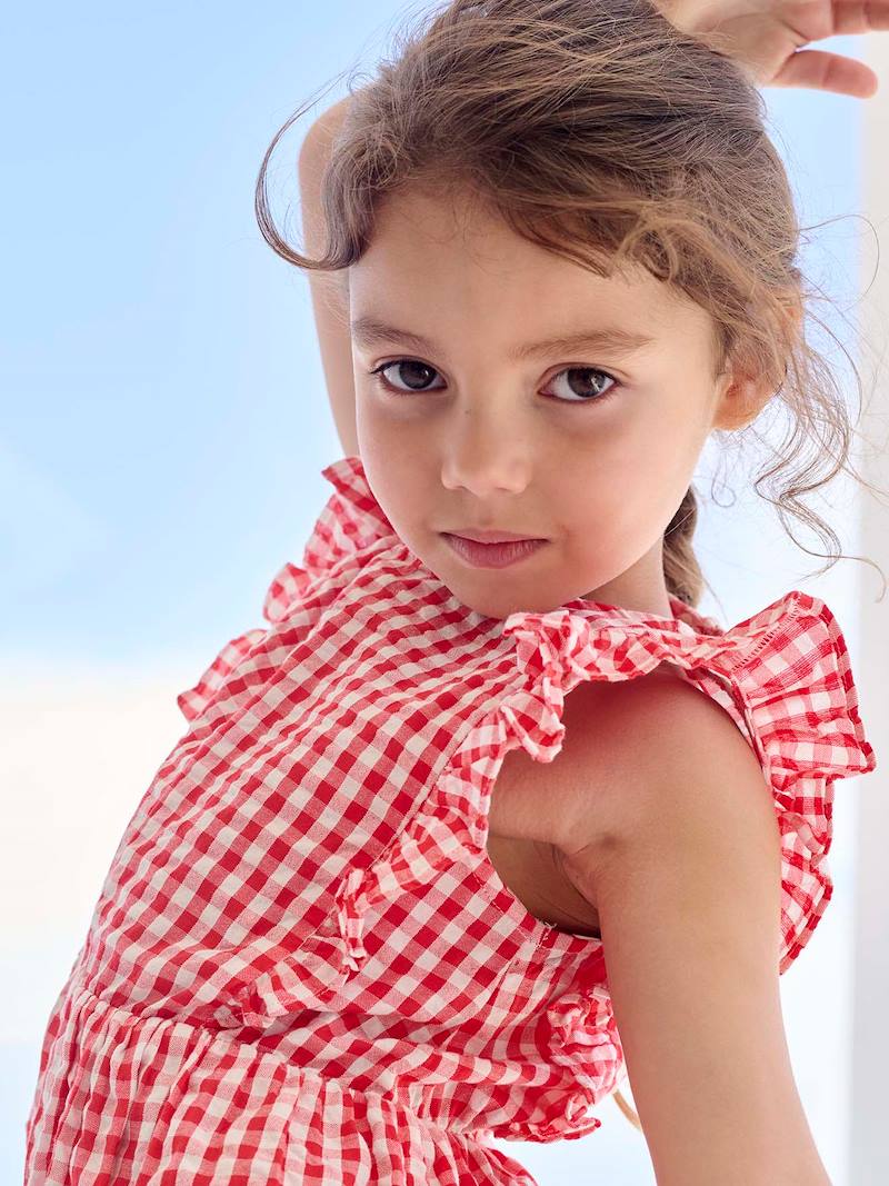 Frilly seersucker dress for girls - vanilla, Girls