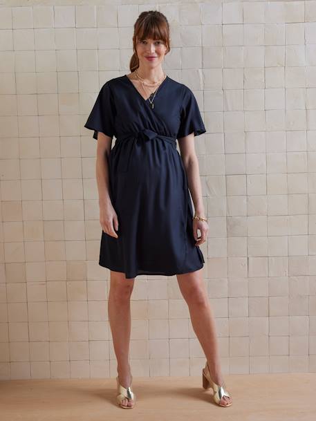 Plain Wrap-Over Dress for Maternity & Nursing - black, Maternity