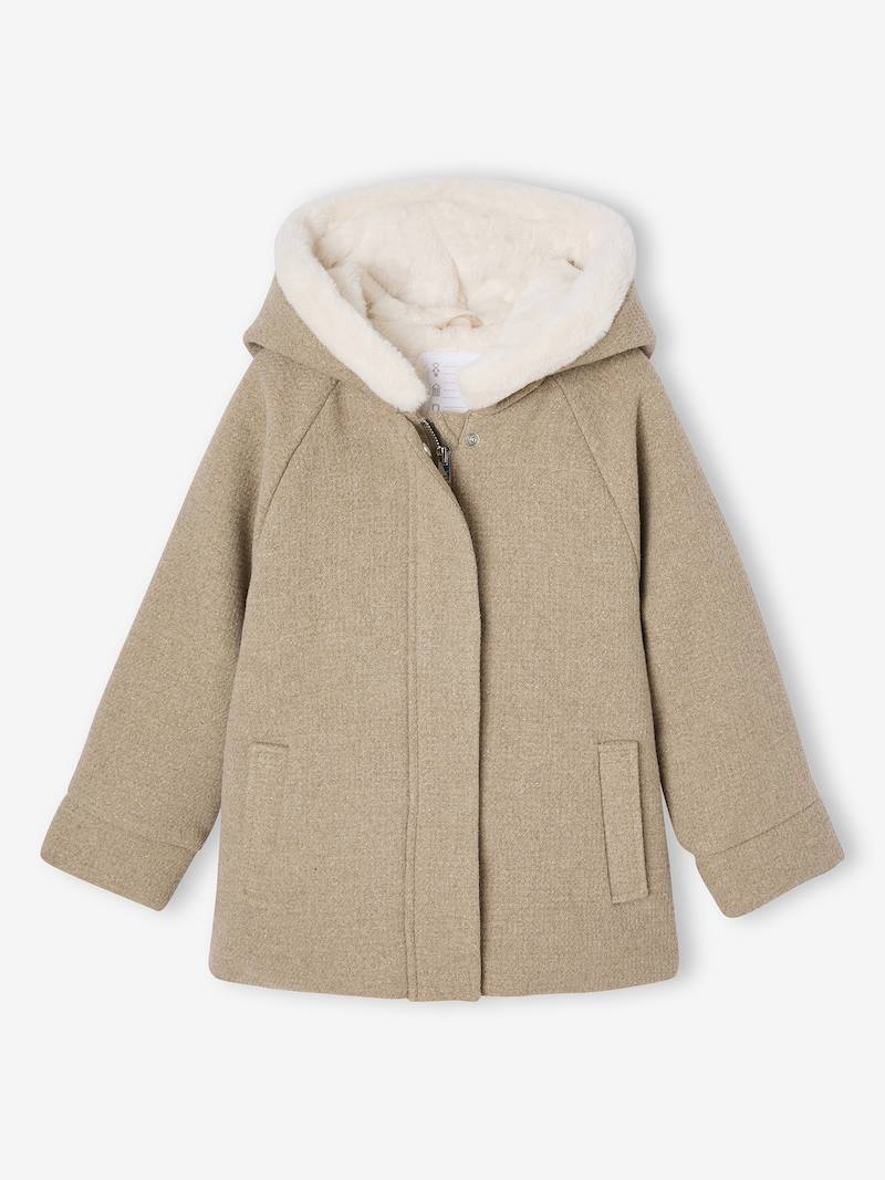 Woollen Fabric Coat with Hood - anthracite, Girls